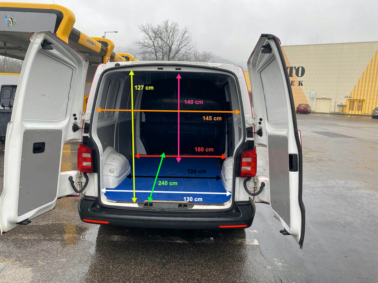 Rozměry nákladového prostoru - Volkswagen Transporter - Dream PRO